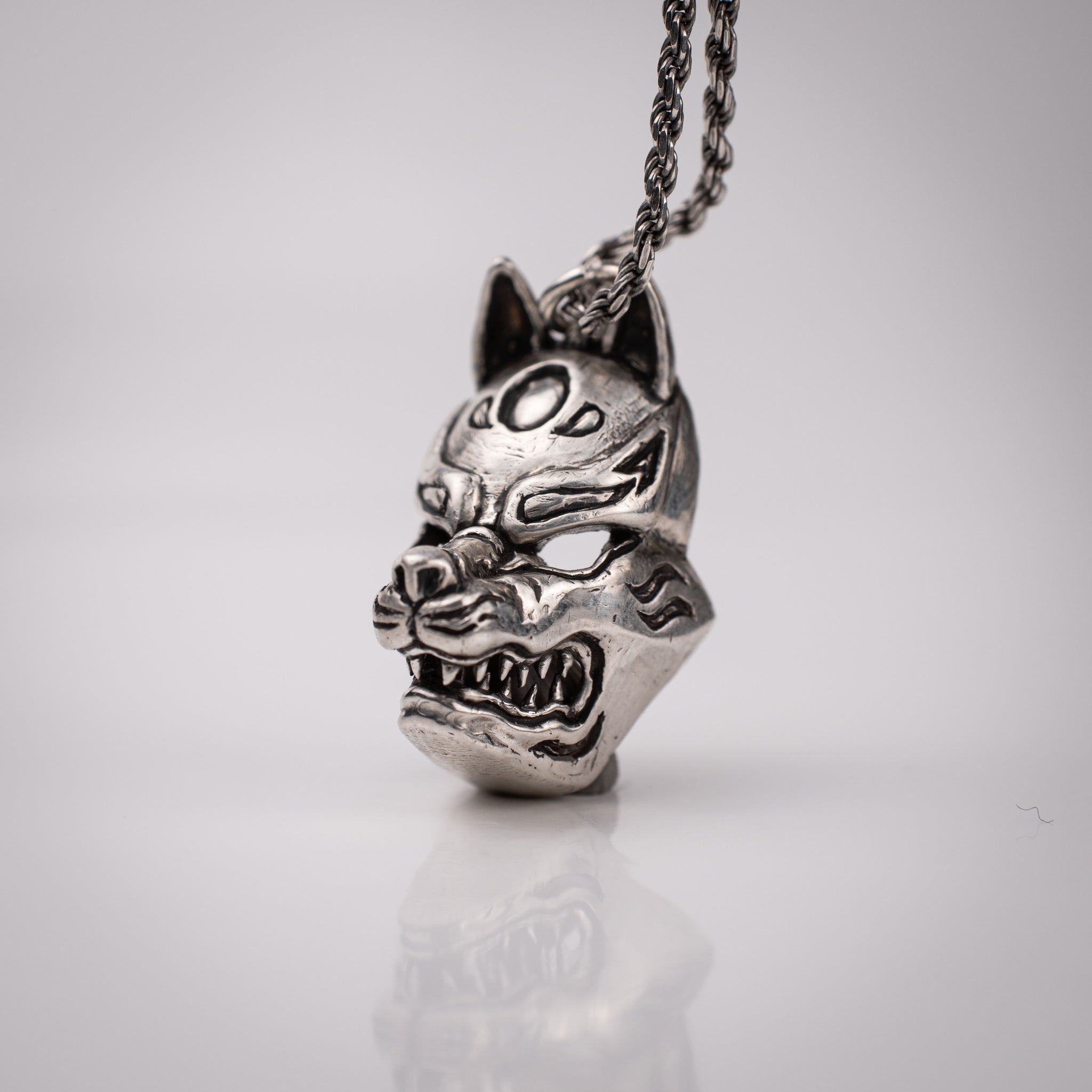 Kitsune Mask Pendant | Japanese Fox Spirit Yokai | 925 Sterling Silver
