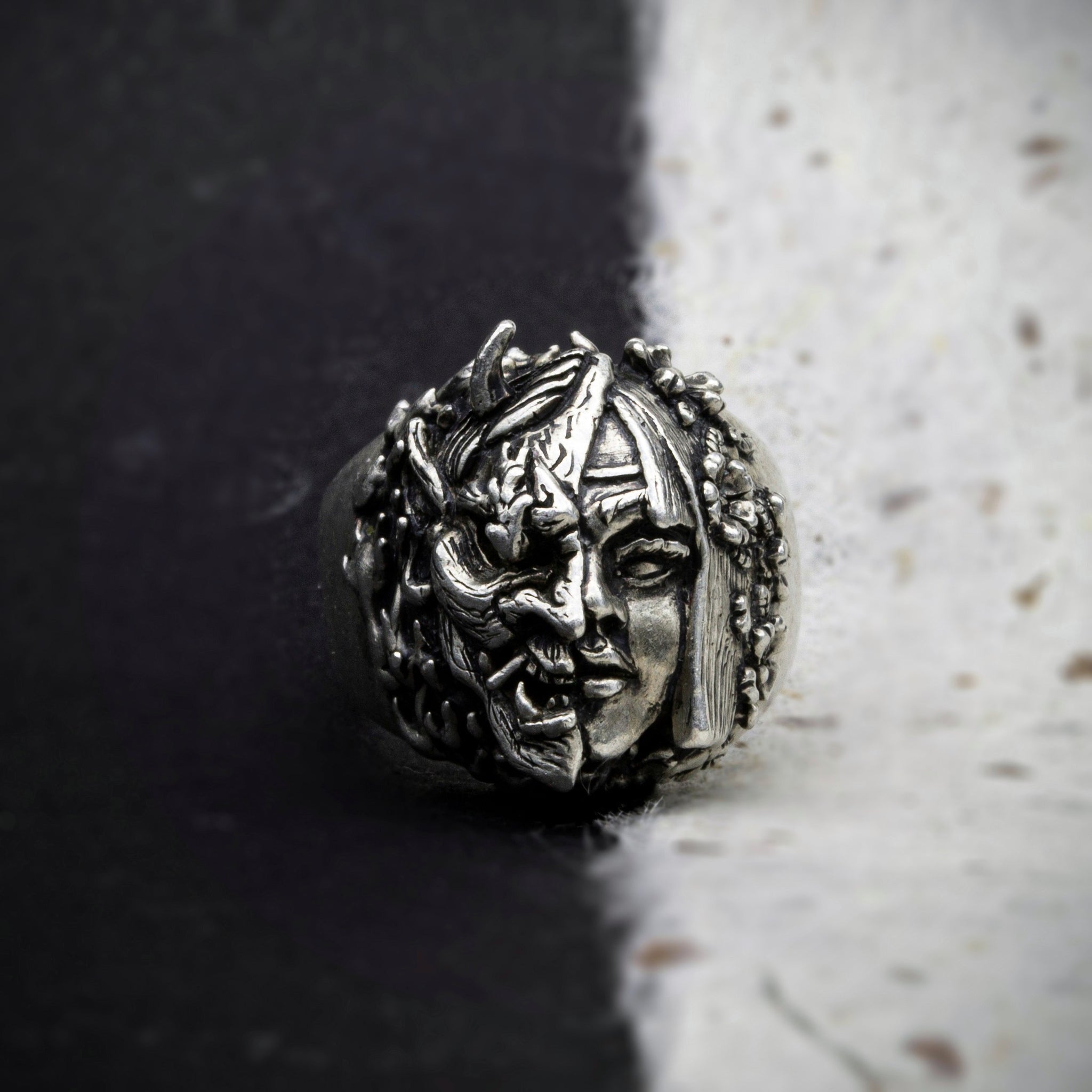 Girl Hannya Ring | Japanese Demon Mask Jewelry | 925 Sterling Silver